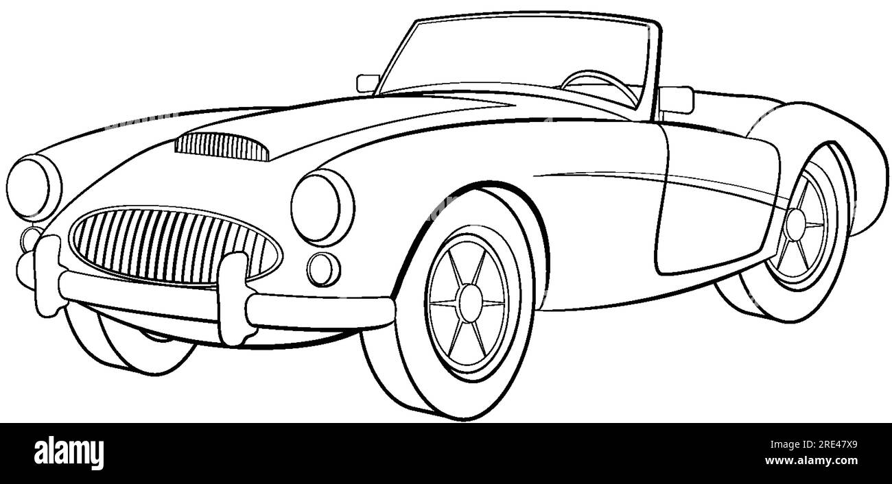 A vector cartoon illustration of a vintage convertible car with an ...