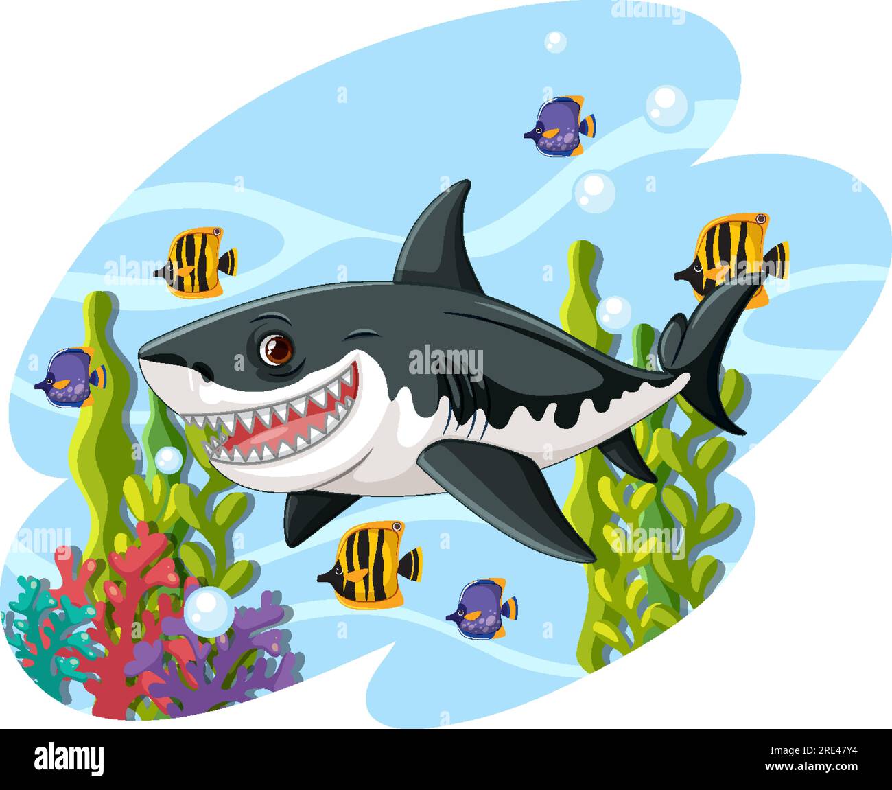 A cartoon illustration of a great white shark with big teeth smiling ...