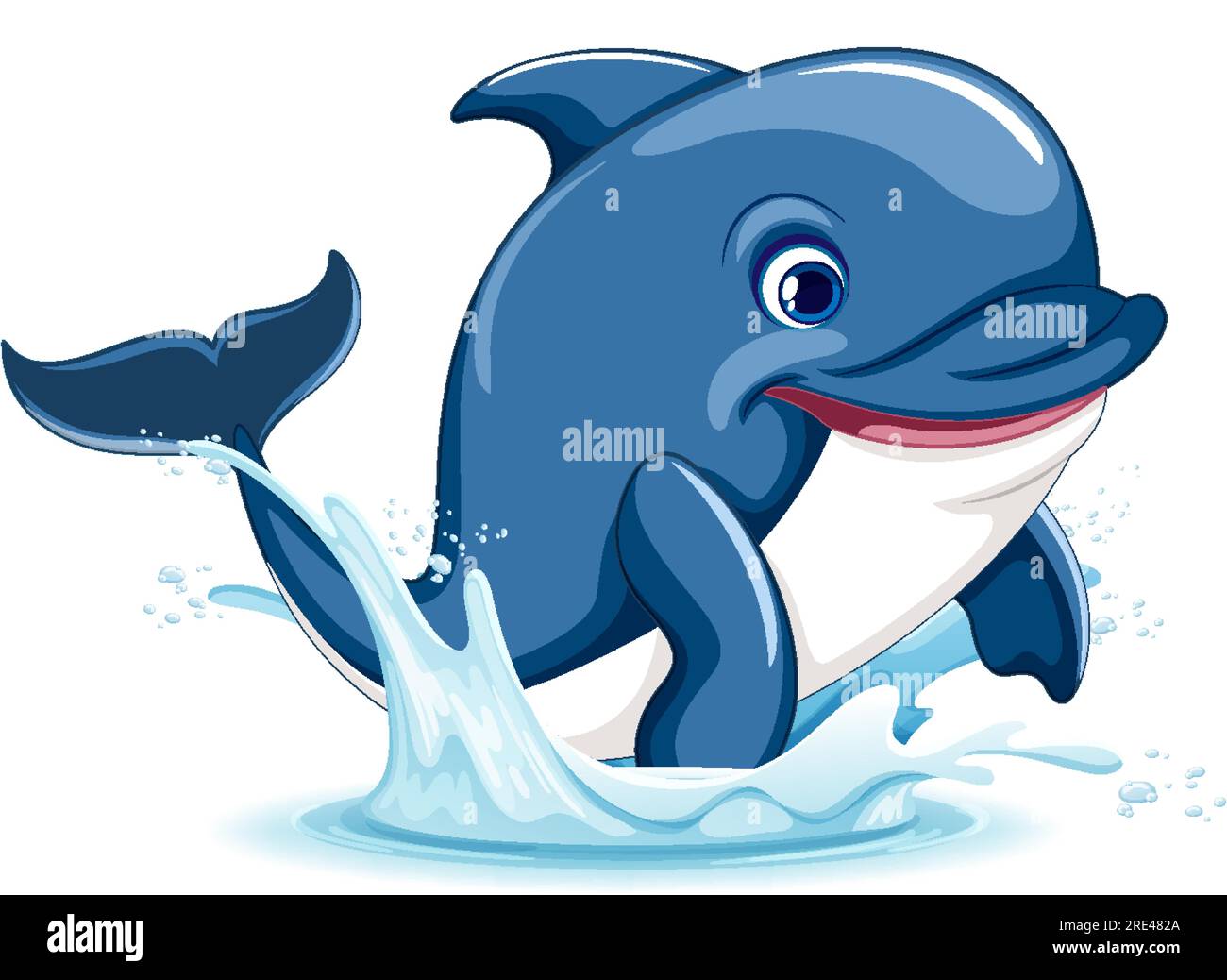 A cartoon illustration of a dolphin smiling and jumping out of the ...