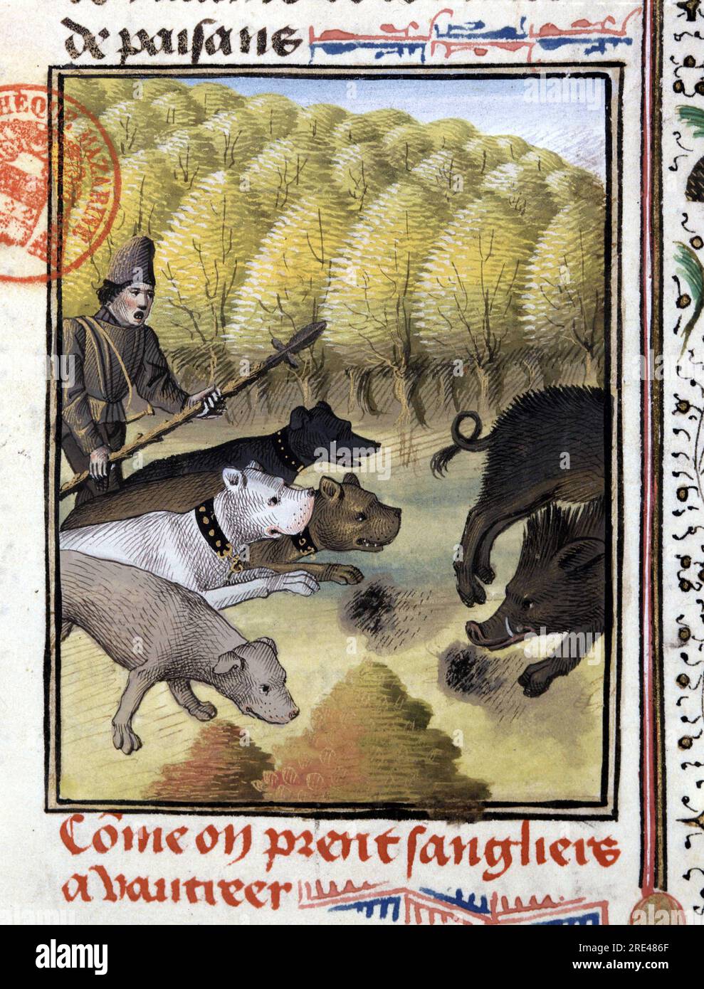 Scene de chasse à courre: prendre le sanglier - in "Livre de Chasse de ...