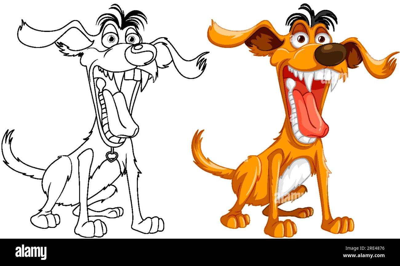 A vector cartoon illustration of a crazy dog with its mouth open ...