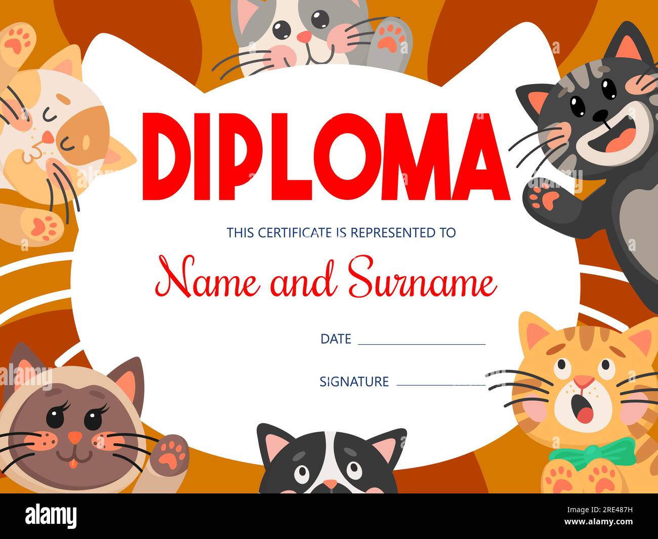 Kids diploma with funny cats or kittens, vector certificate. Education ...