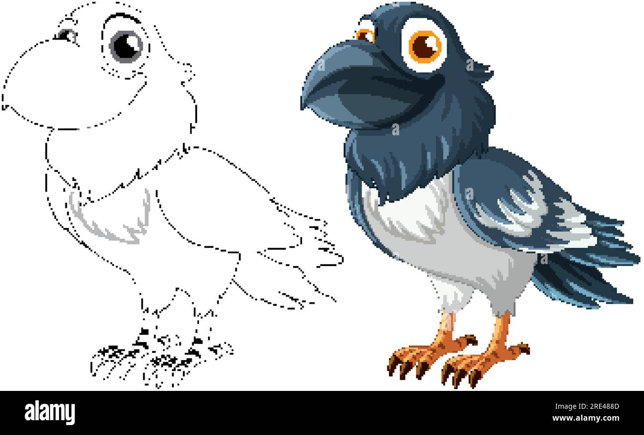 A vector cartoon illustration of a raven standing isolated on a white ...