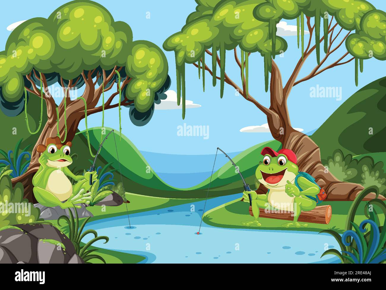 Cartoon Frogs in the Forest illustration Stock Vector Image & Art - Alamy