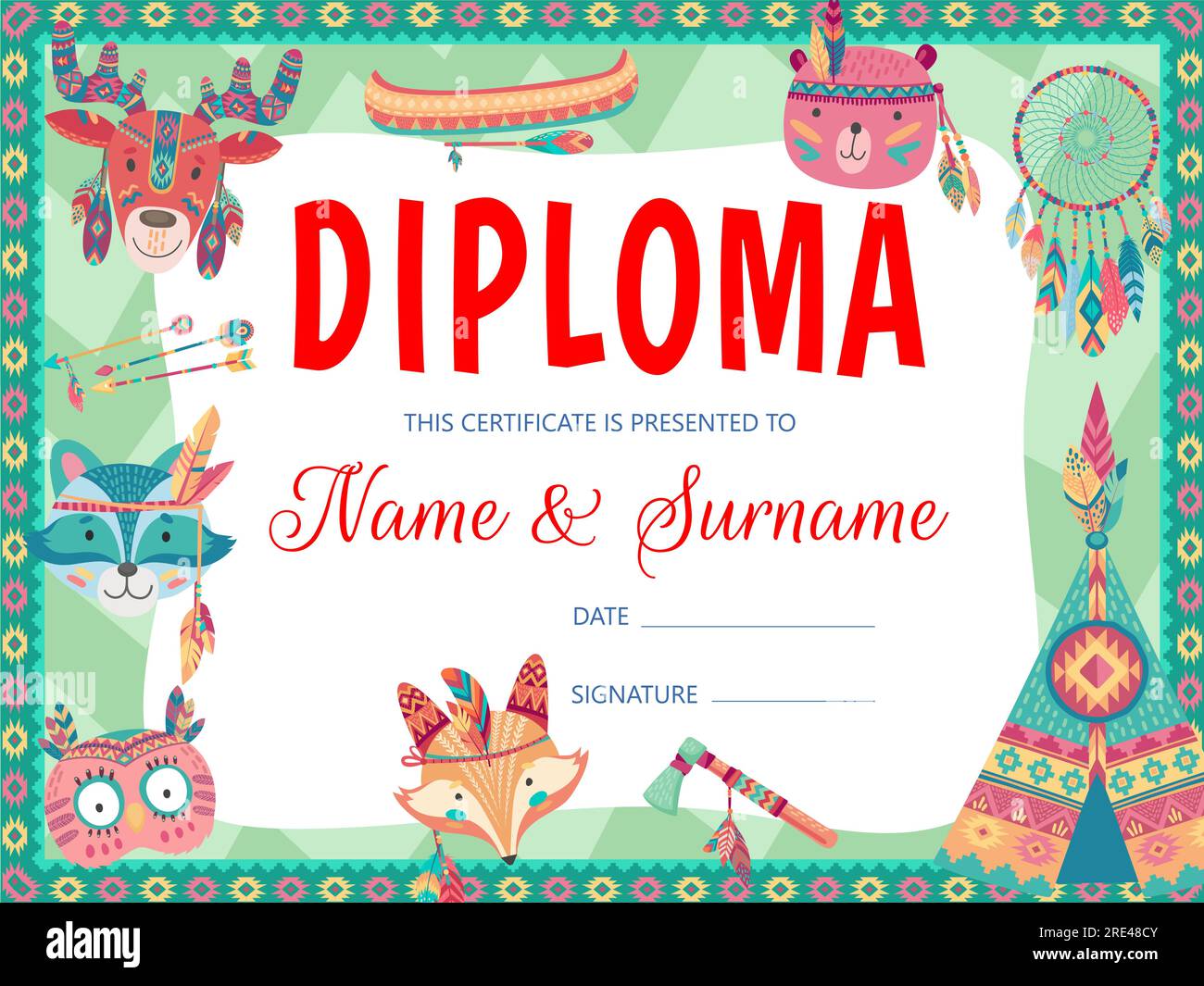Cartoon indian animals, kids education vector diploma and certificate ...