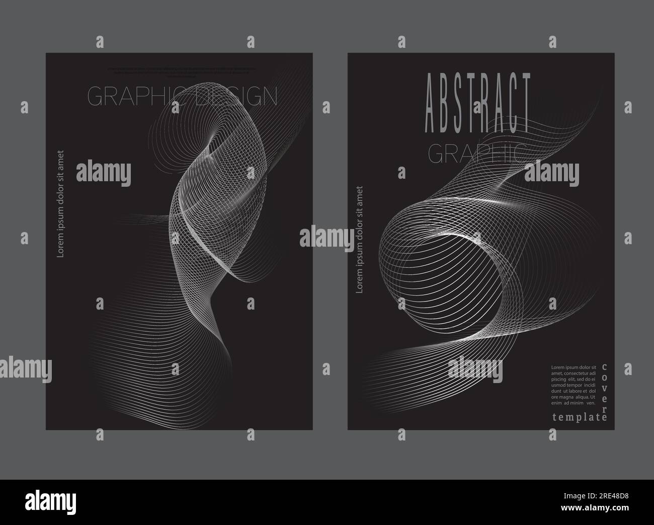 Smooth lines. Abstract waves on a black background. A set of vector ...