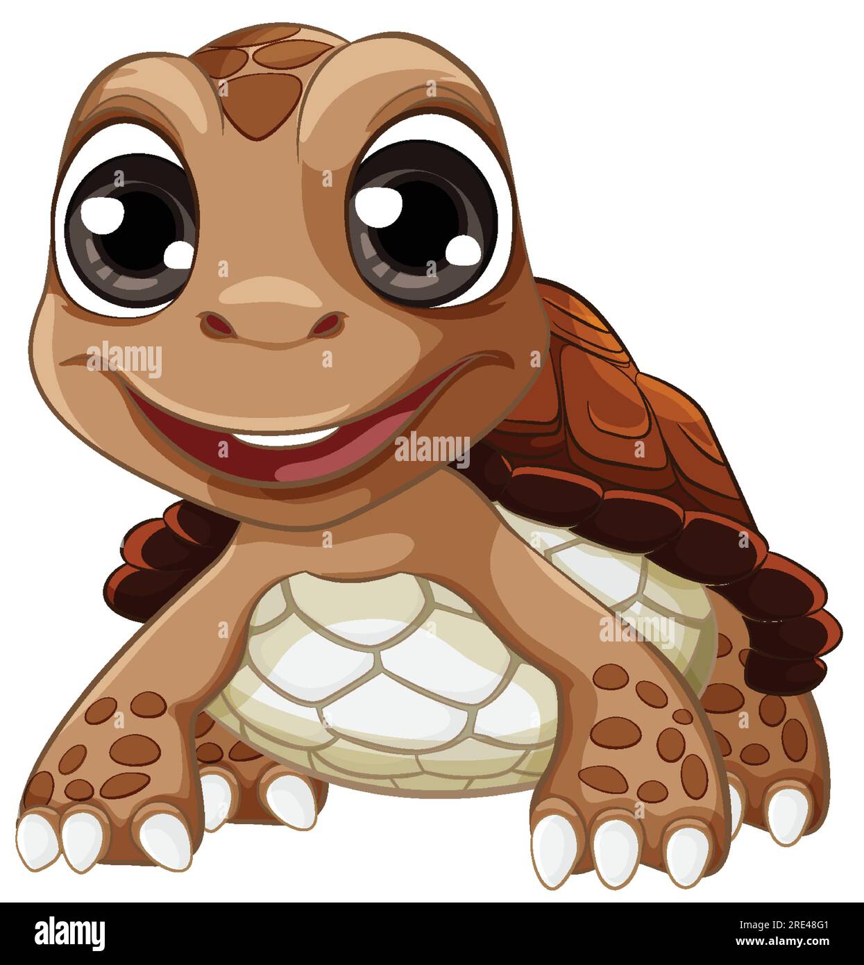 A cartoon illustration of a cute brown turtle with a big smile on its ...