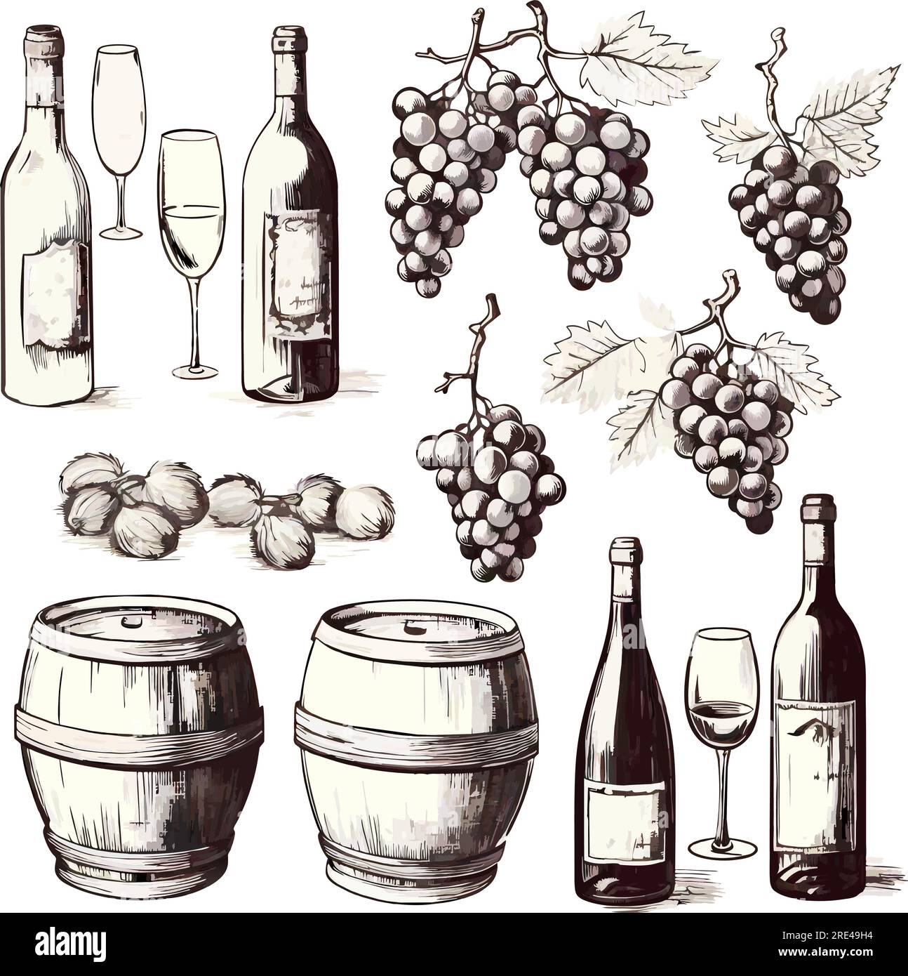 Vector set of wine products icon eps10. Vector illustration in sketch ...