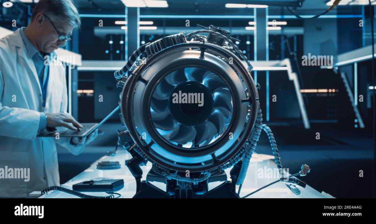 Middle Aged Industrial Turbine Specialist Working on an Innovative ...