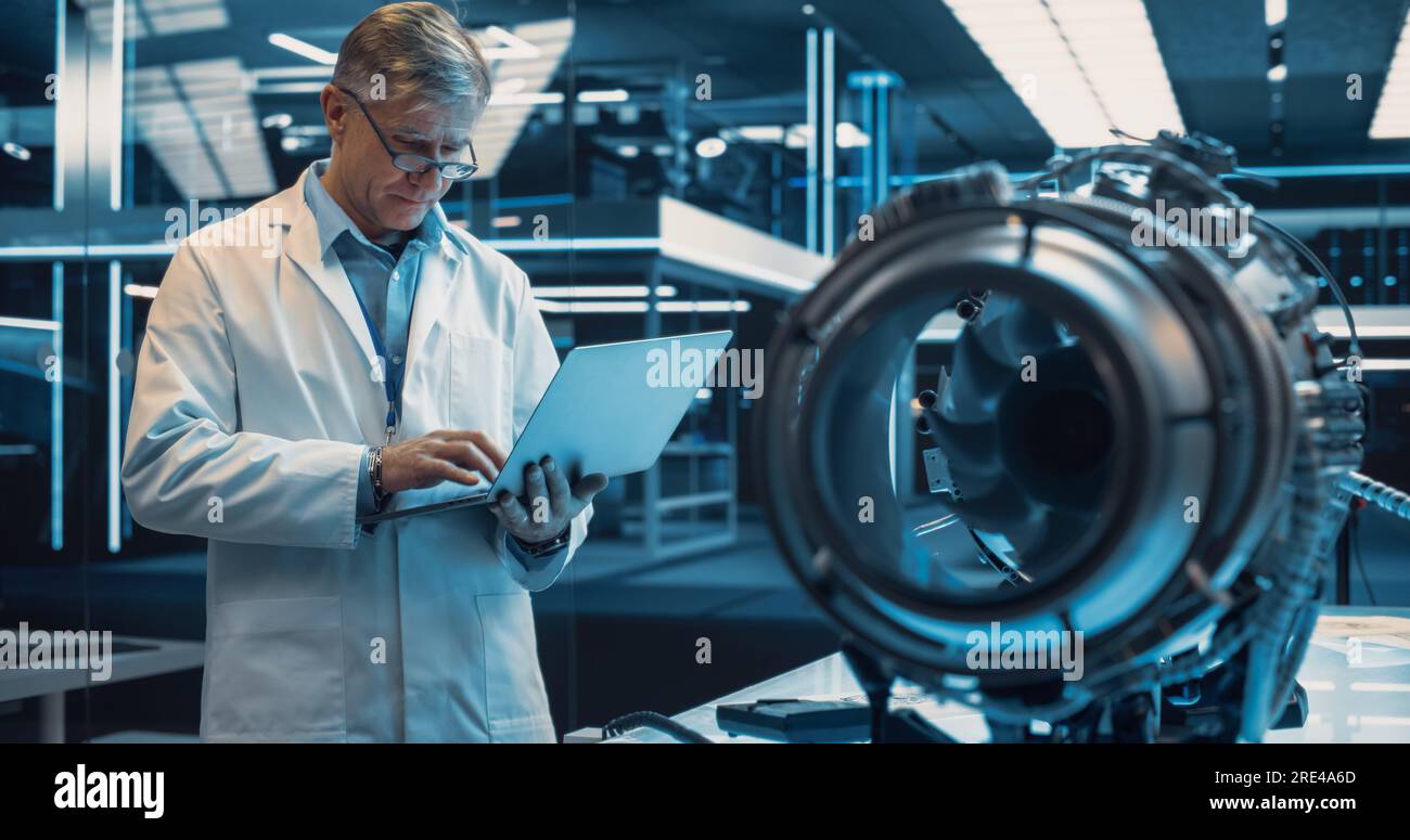 Middle Aged Industrial Turbine Specialist Working on an Innovative ...