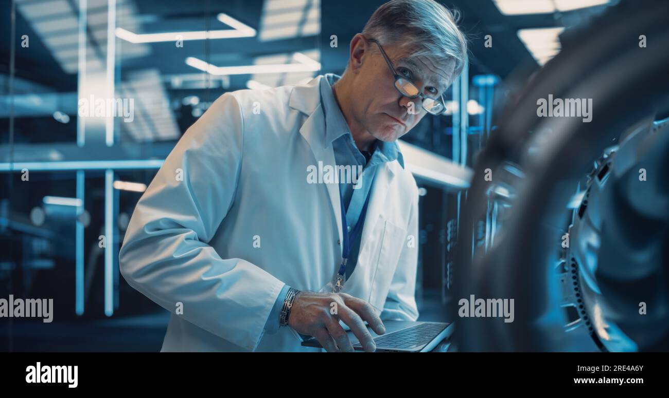 Middle Aged Industrial Turbine Specialist Working on an Innovative ...