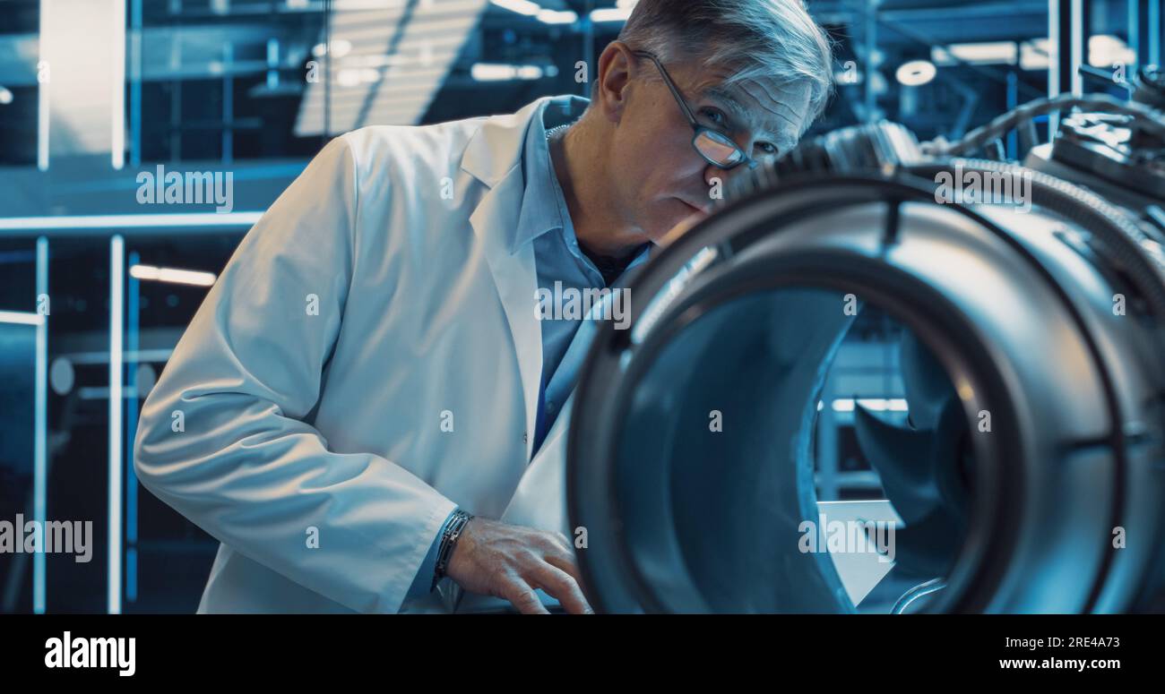 Middle Aged Industrial Turbine Specialist Working on an Innovative ...