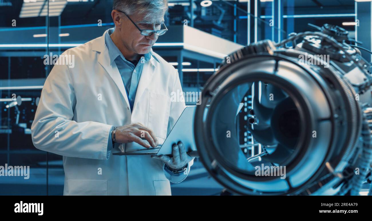 Middle Aged Industrial Turbine Specialist Working on an Innovative ...