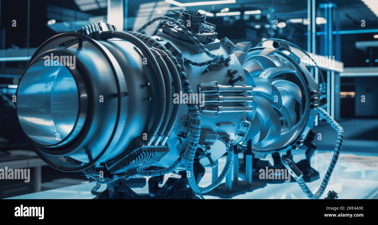 Advanced Futuristic Turbine Engine with a Moving Fan. Modern Industrial ...