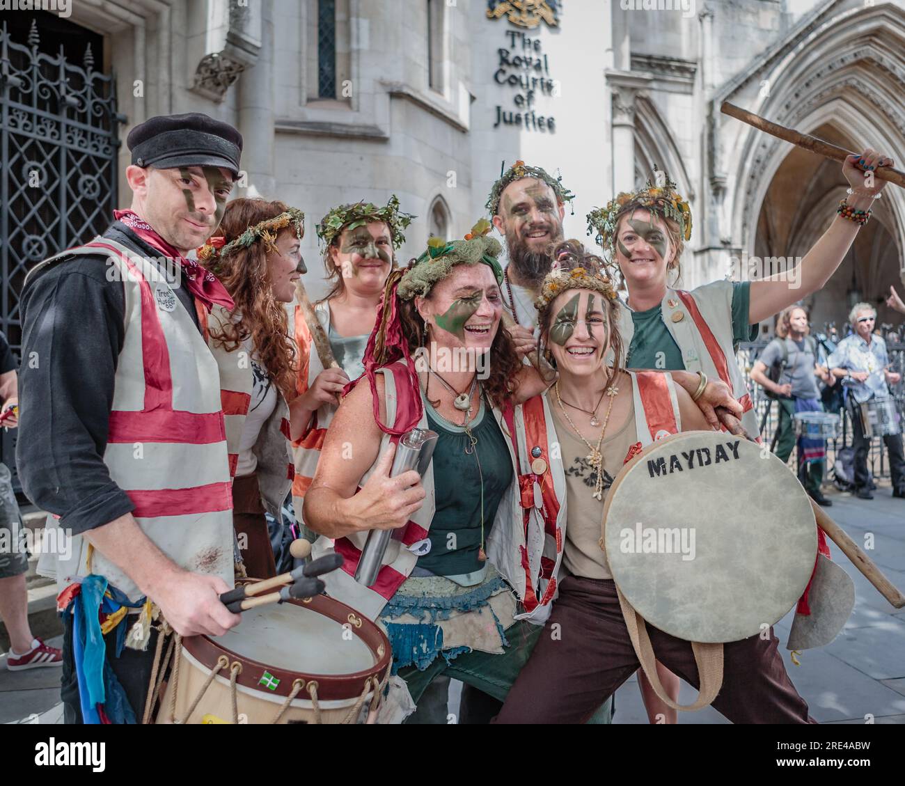 Protesters perform outside the Royal Courts of Justice as the appeal ...