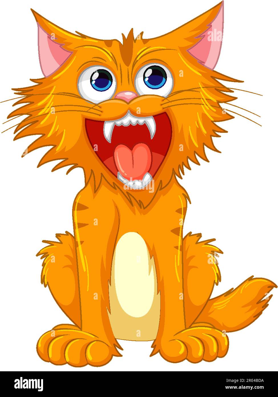 A vector cartoon illustration of a yellow cat with a fierce expression ...