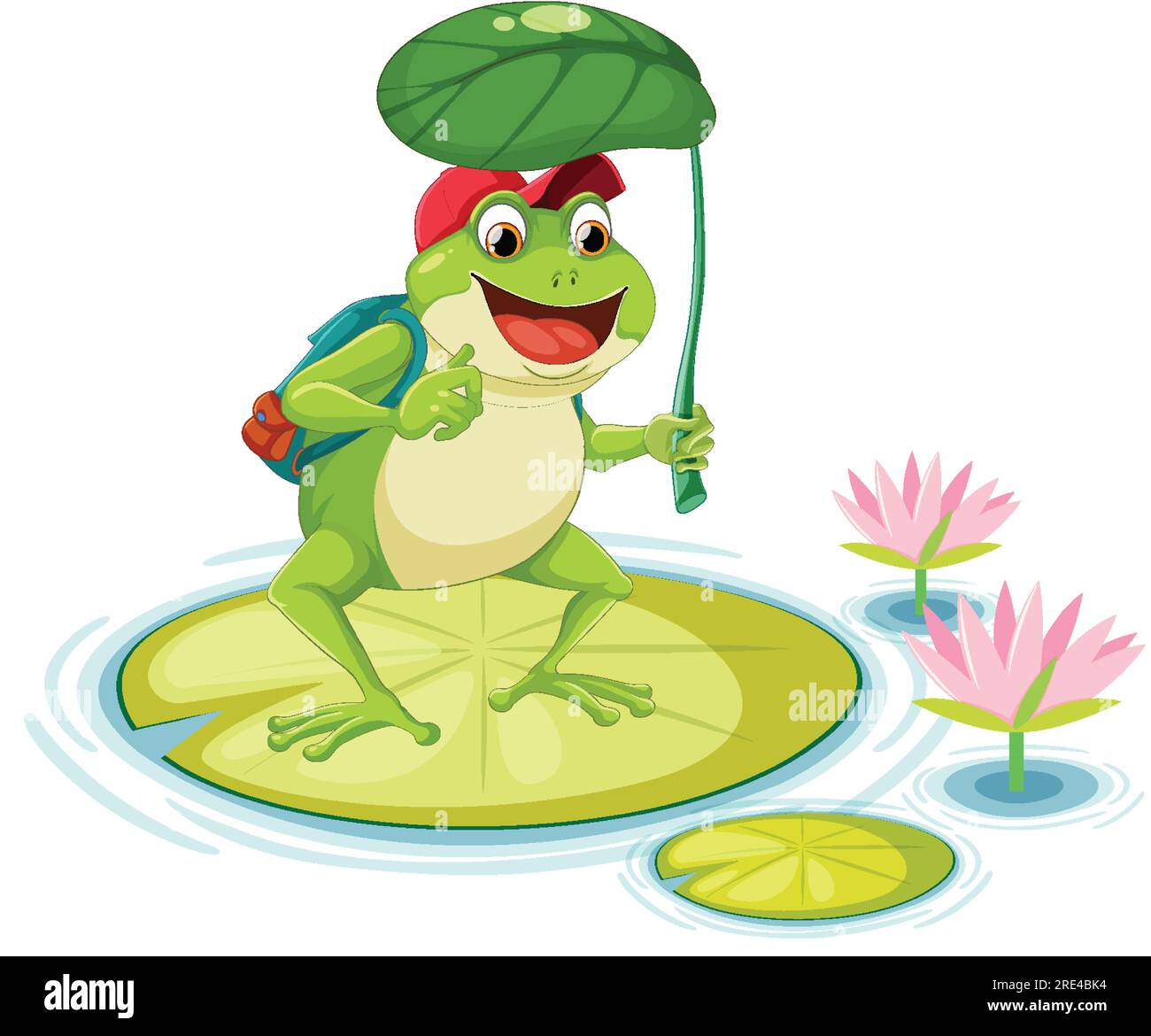 Green Frog Cartoon Character Holding Leaf Umbrella illustration Stock ...