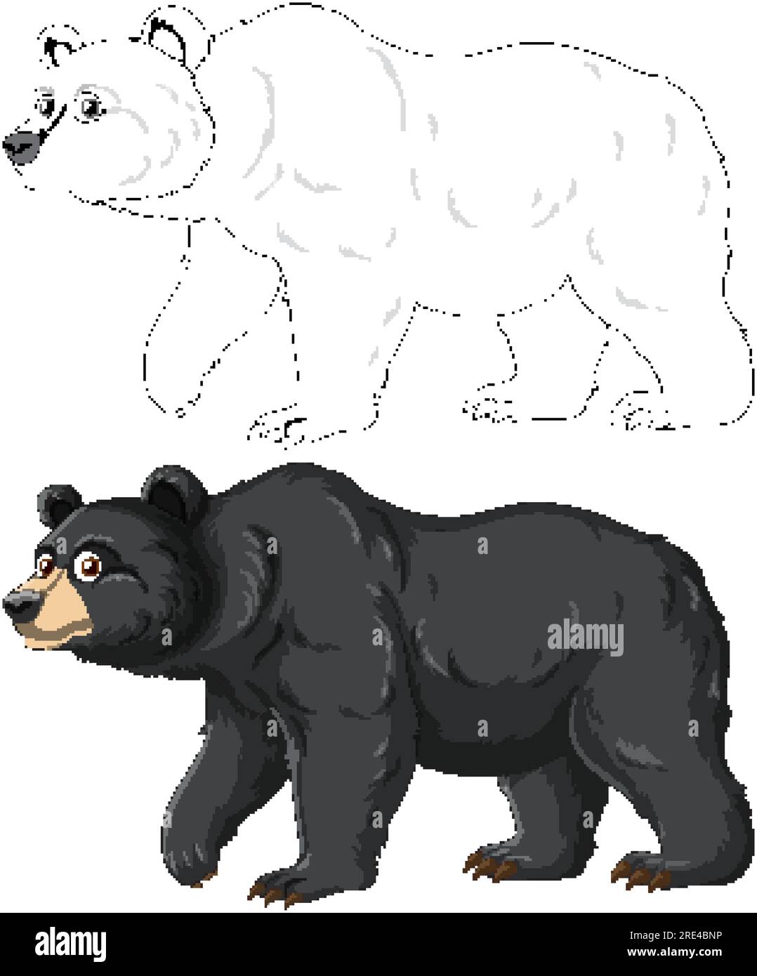 Outline of a black bear cartoon for colouring pages, isolated on white ...