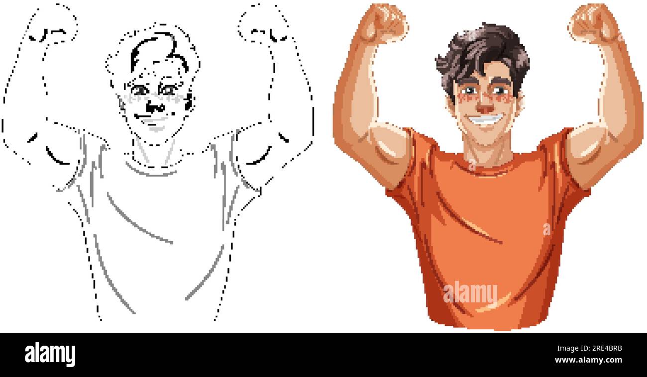 A vector cartoon illustration of a muscular, handsome young man smiling ...