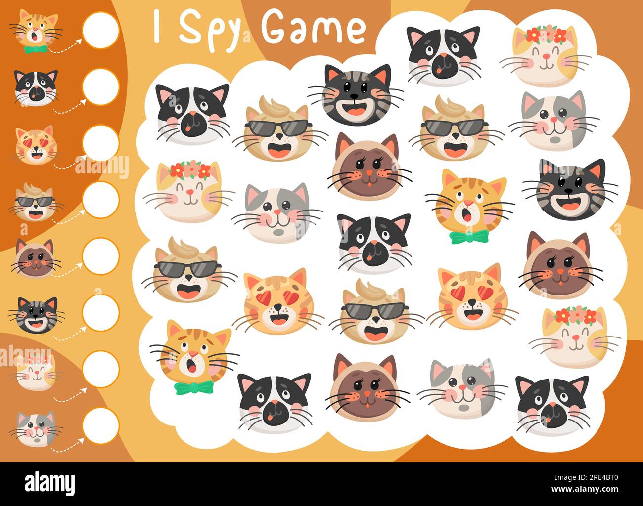 I spy kids game with cute funny cats or kittens. Vector educational ...