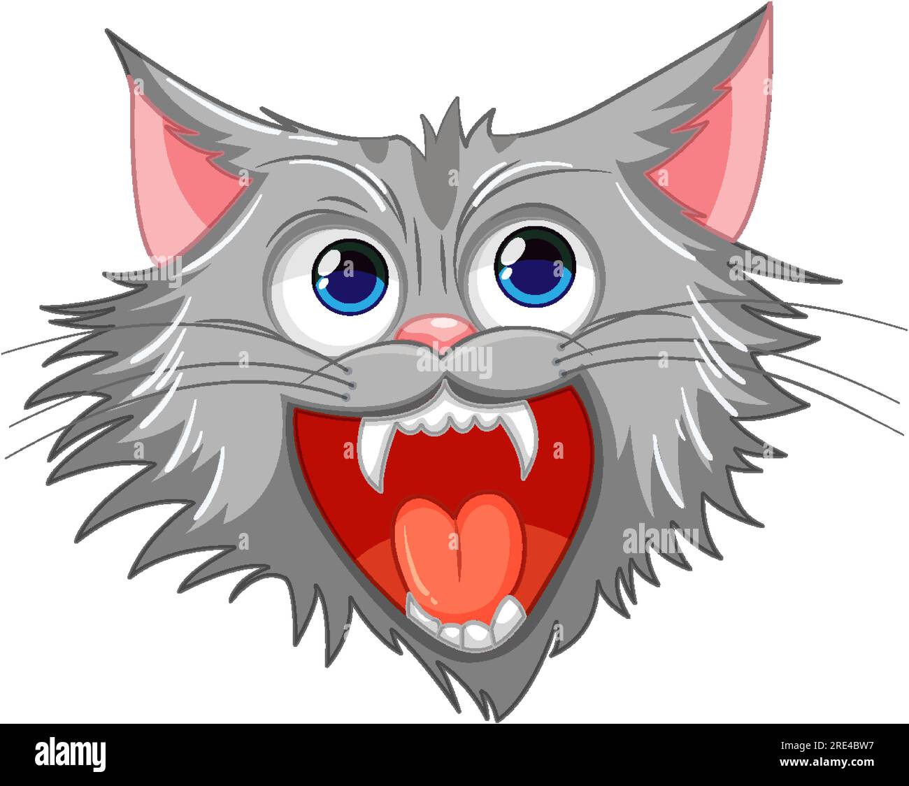 A vector cartoon illustration of a grey, ferocious cat, isolated on ...