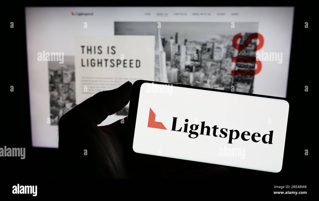 Person holding mobile phone with logo of US investment company Lightspeed Venture Partners on ...