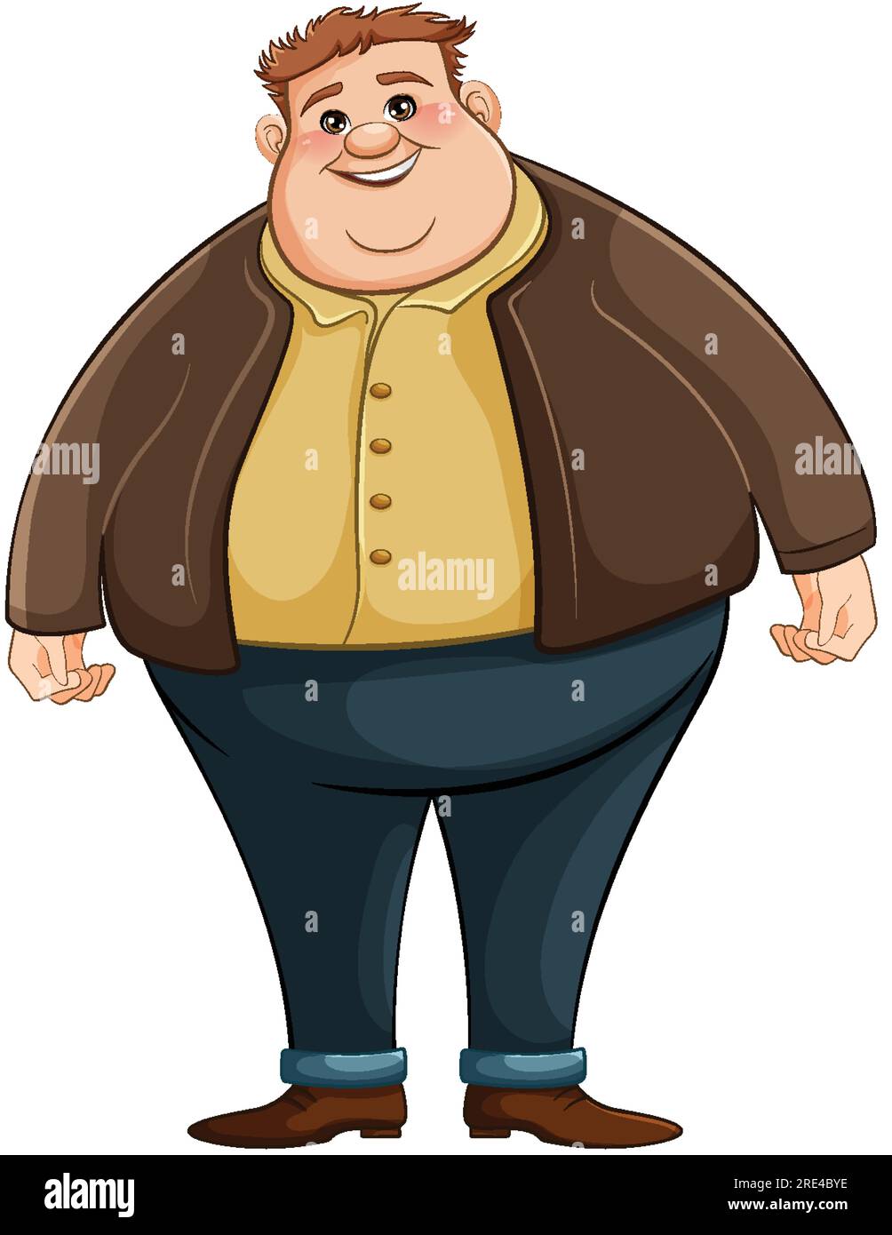 A vector cartoon illustration of a smiling overweight young man ...
