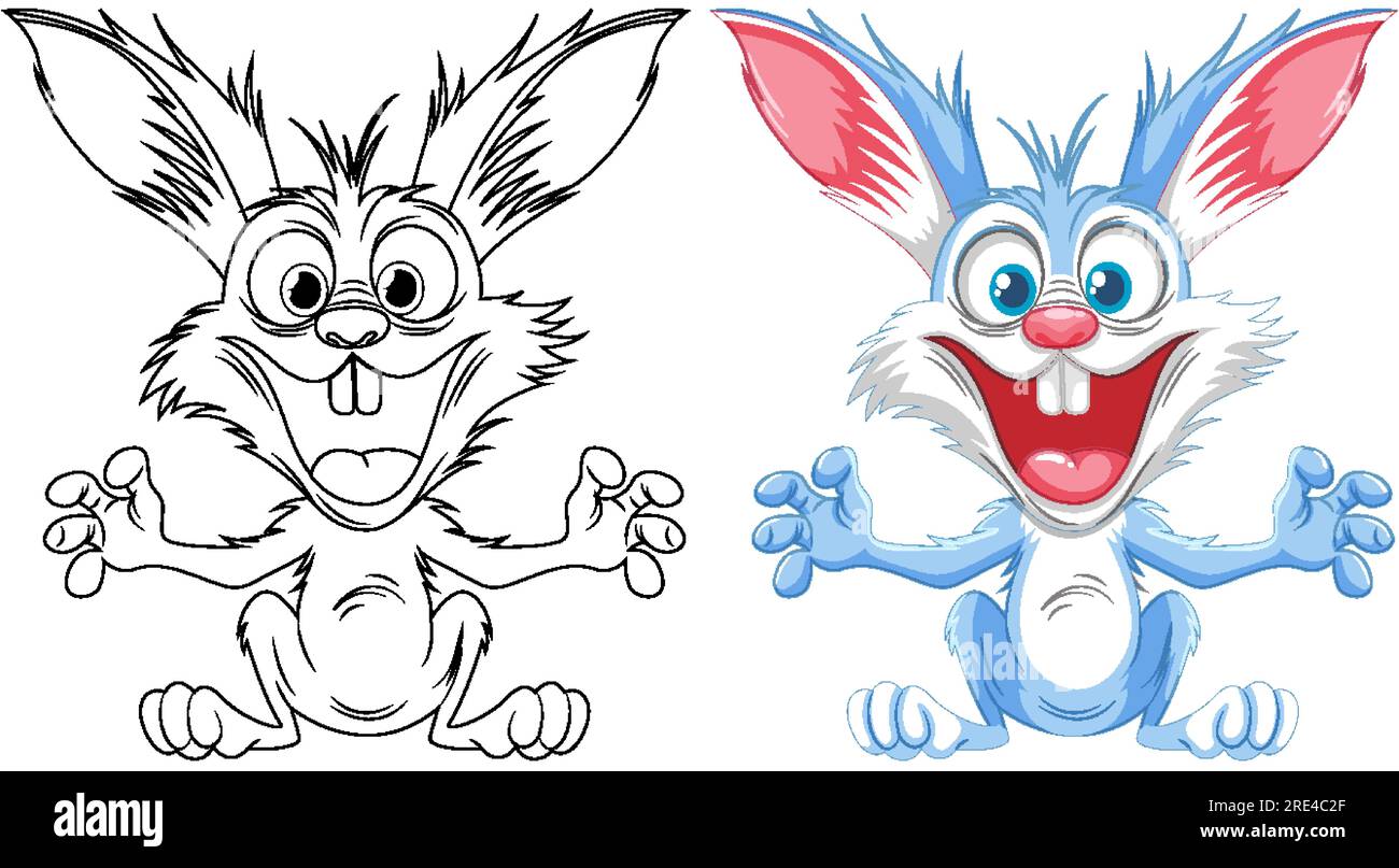 A cartoon rabbit with a scary smile jumping, isolated on white for ...