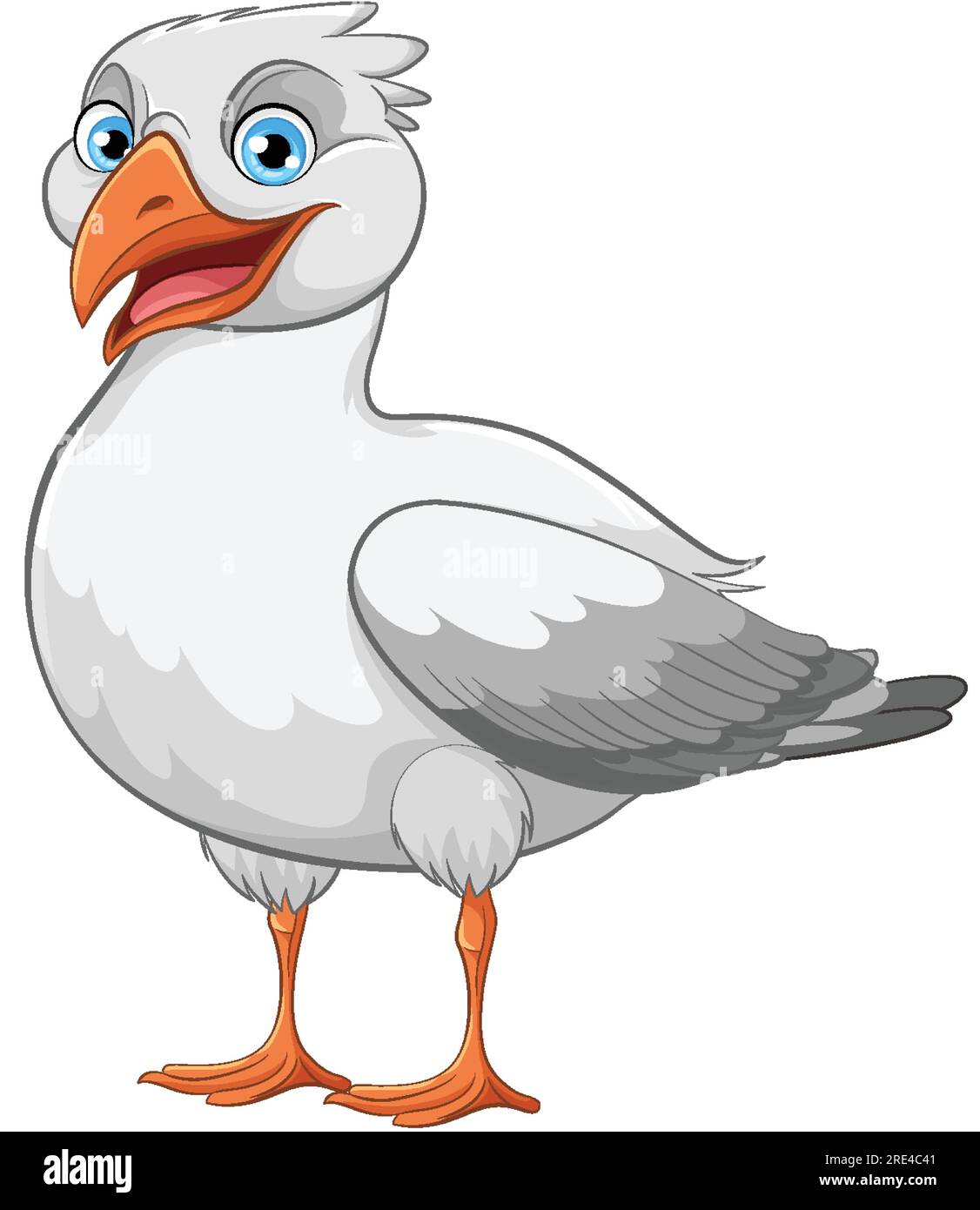 A cartoon illustration of a seagull standing alone on a white ...