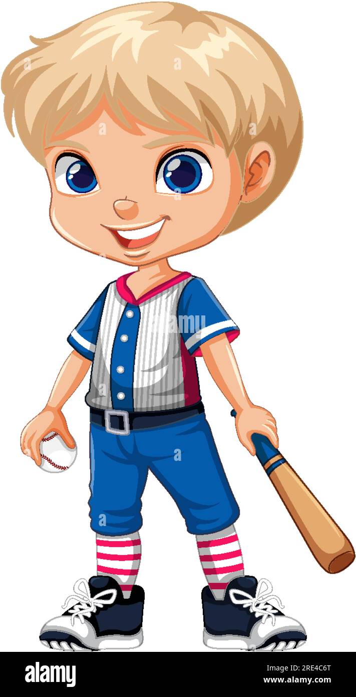 Blond boy baseball player cartoon character illustration Stock Vector ...