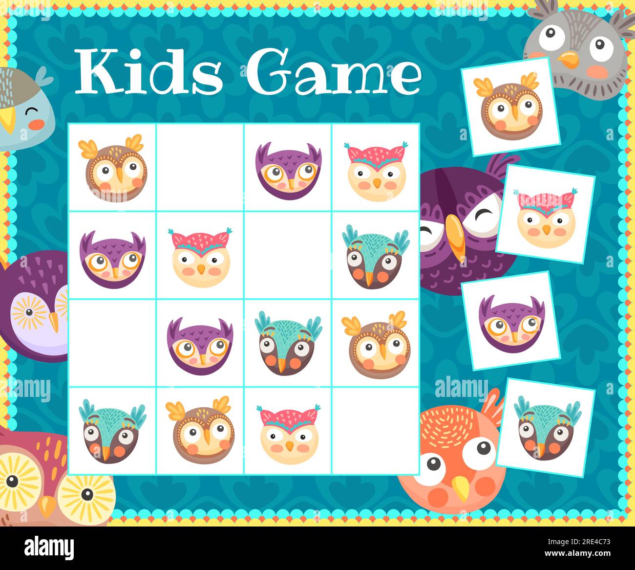 Cartoon cute owlets and owls, kids sudoku game or tabletop puzzle ...