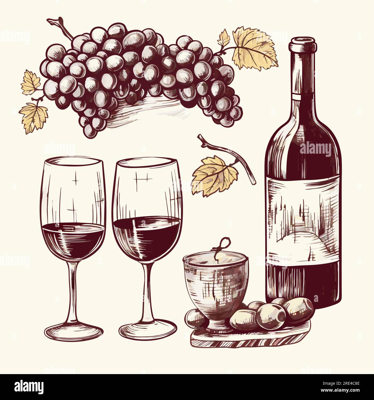 Vector grapevine and grapes hand drawing on white icon eps10. Vector ...