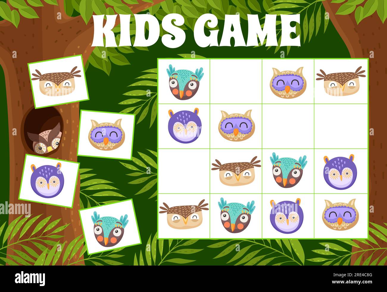 Sudoku kids game with owls and owlets, vector riddle with cute birds ...