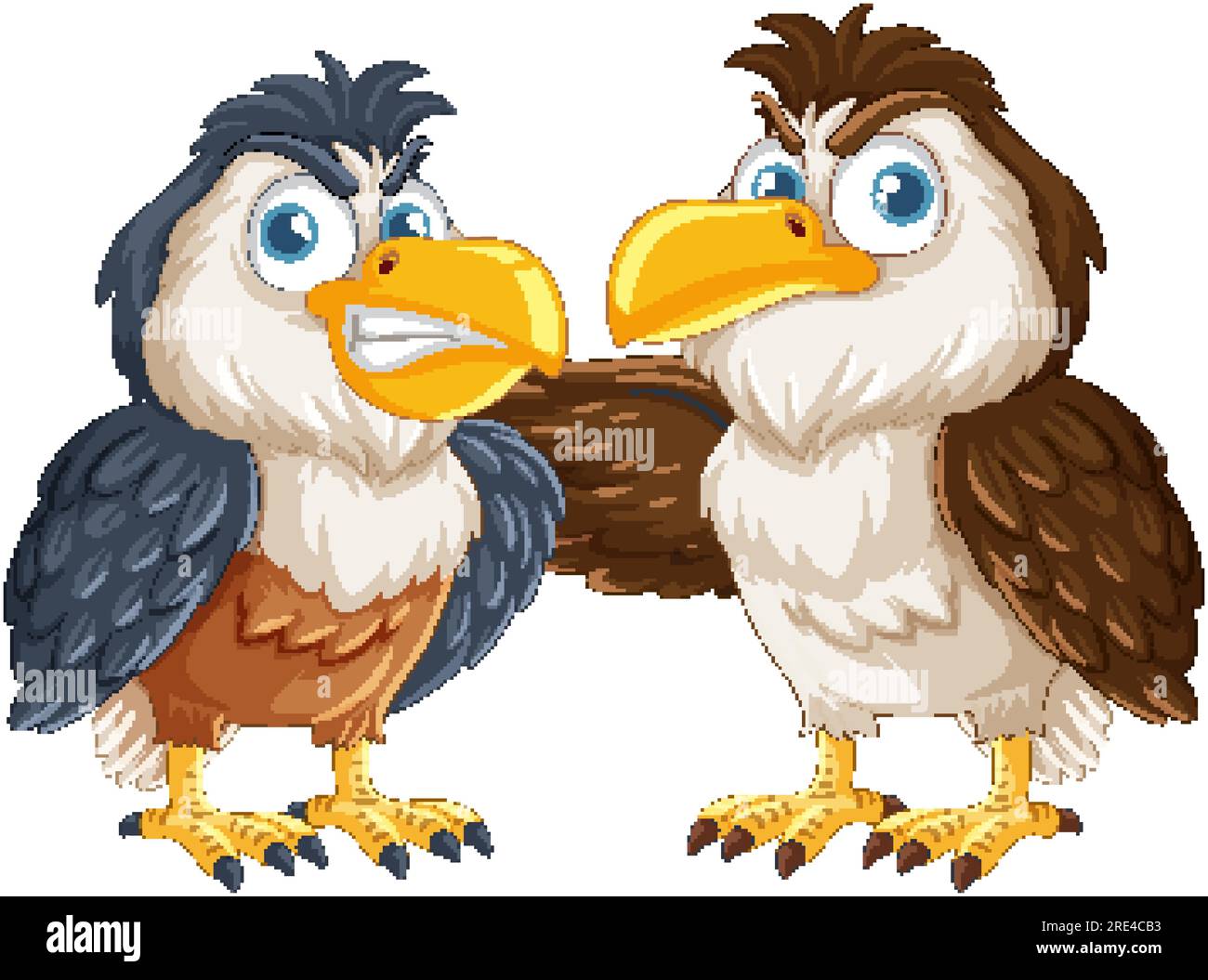 Two cartoon owls standing side-by-side, isolated on a white background ...