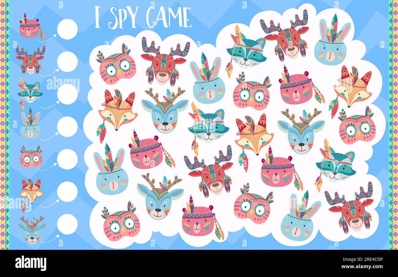 Cartoon Indian animals, kids I spy riddle game, vector find and match ...