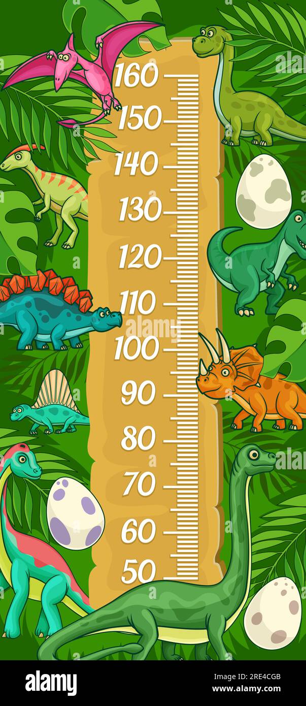 Cartoon kids height chart with funny dinosaurs and reptiles, vector ...