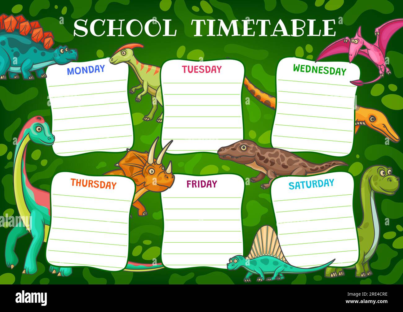School timetable schedule with cartoon dinosaurs. Vector kids time ...