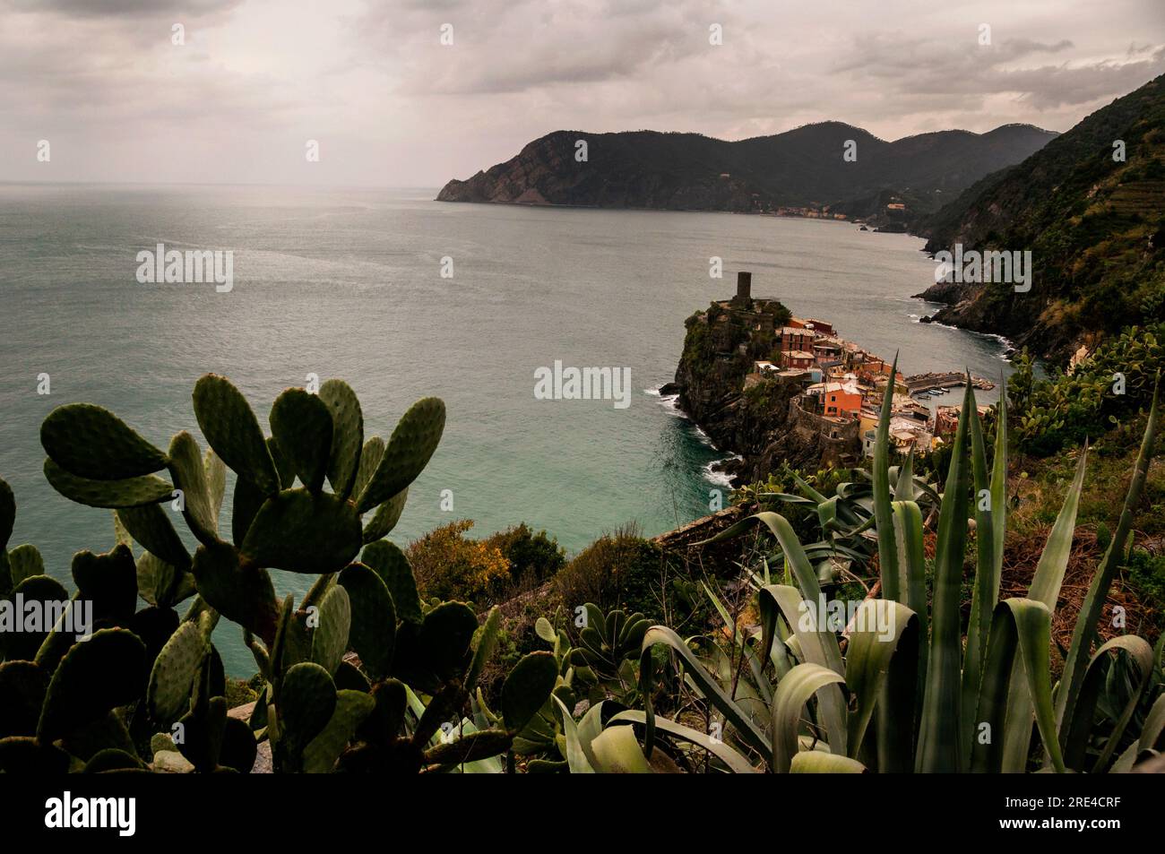 Vernazza on the Ligurian coast in Cinque Terre, Italy and 15th century ...