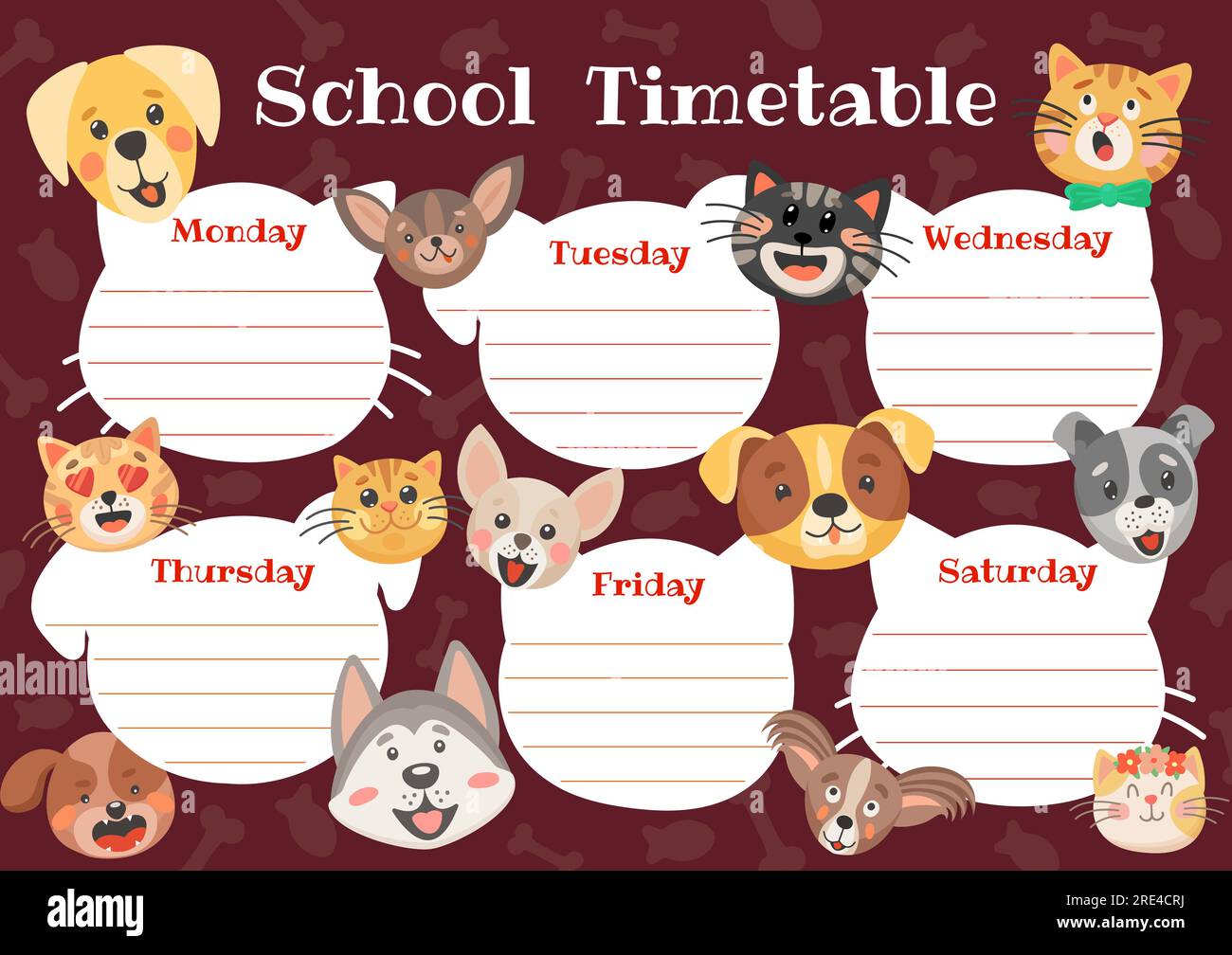Cartoon kittens, cats, dogs and puppies education timetable schedule ...