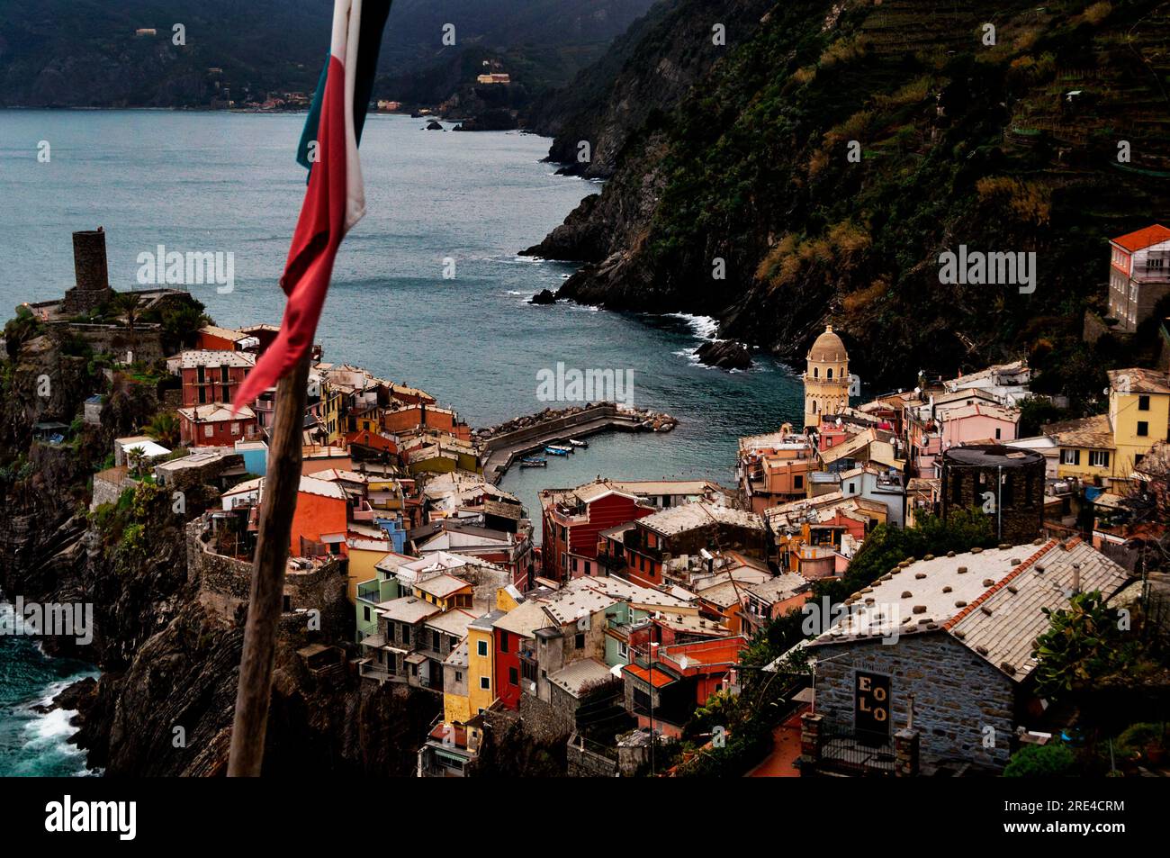Vernazza on the Ligurian coast in Cinque Terre, Italy and 15th century ...