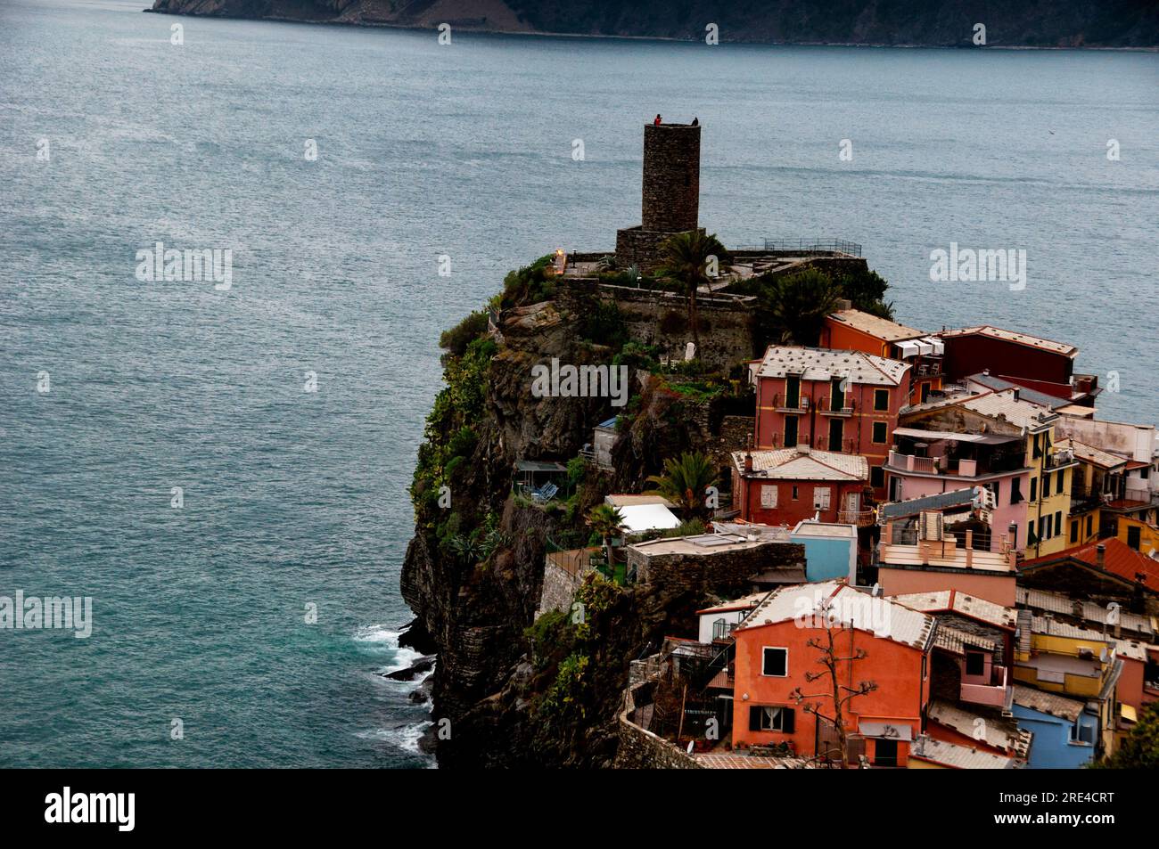Vernazza on the Ligurian coast in Cinque Terre, Italy and 15th century ...