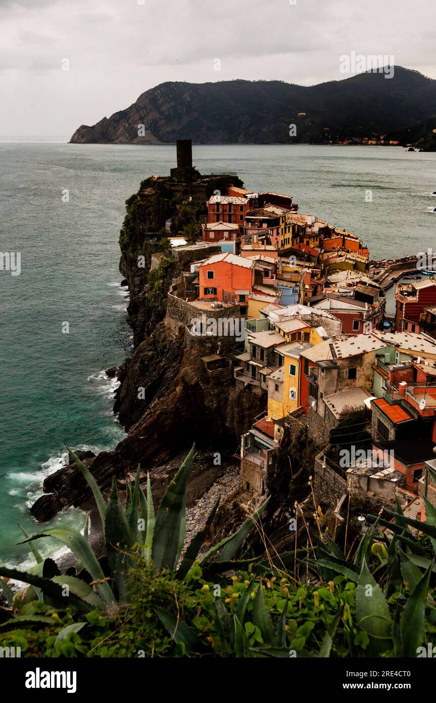 Vernazza on the Ligurian coast in Cinque Terre, Italy and 15th century ...