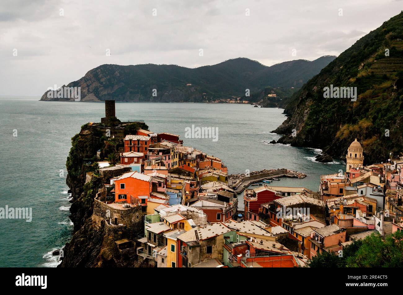 Vernazza on the Ligurian coast in Cinque Terre, Italy and 15th century ...