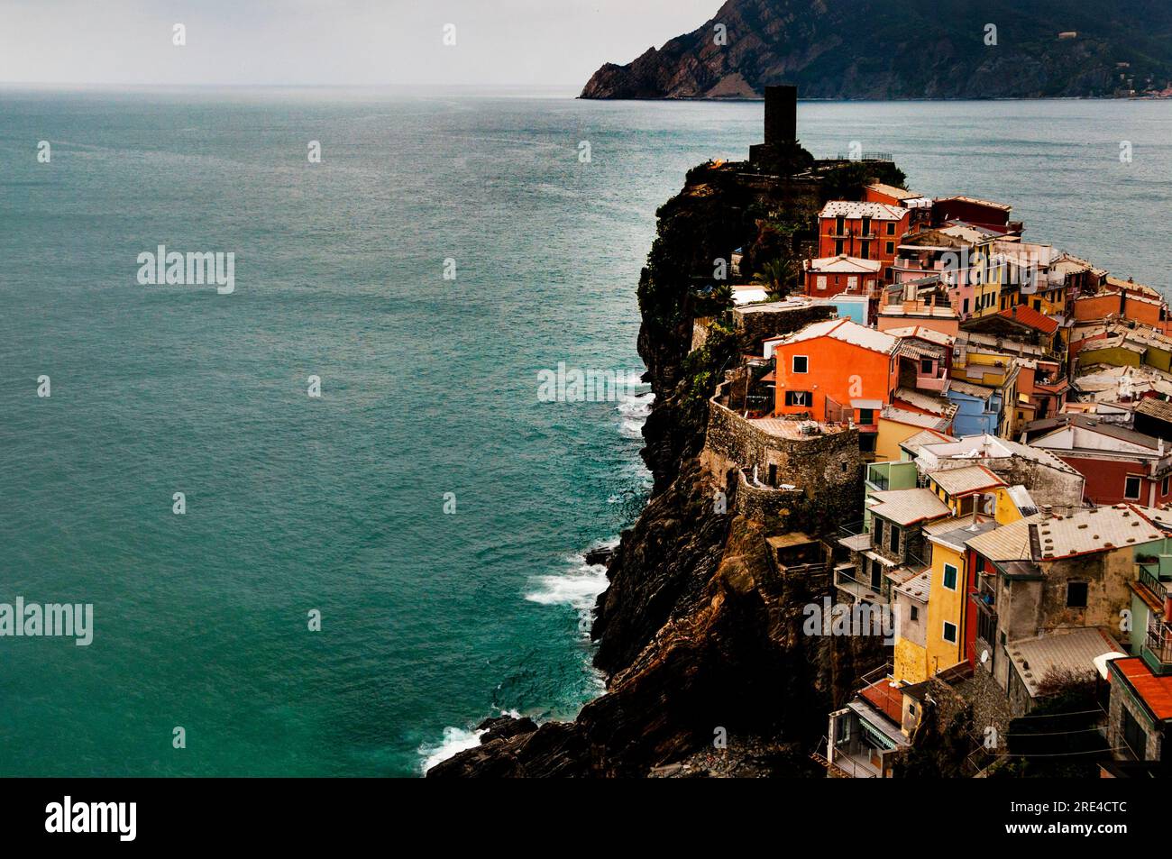 Vernazza on the Ligurian coast in Cinque Terre, Italy and 15th century ...