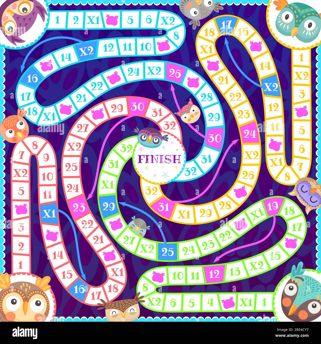 Kids riddle maze board game owls and owlets birds. Vector boardgame ...