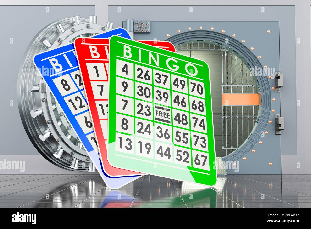 Bingo cards with opened bank vault, 3D rendering Stock Photo - Alamy