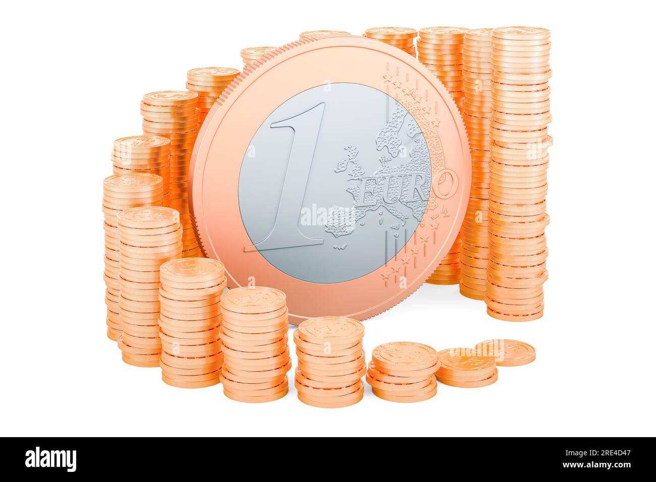 Euro coin with growing chart from gold coins around, 3D rendering ...