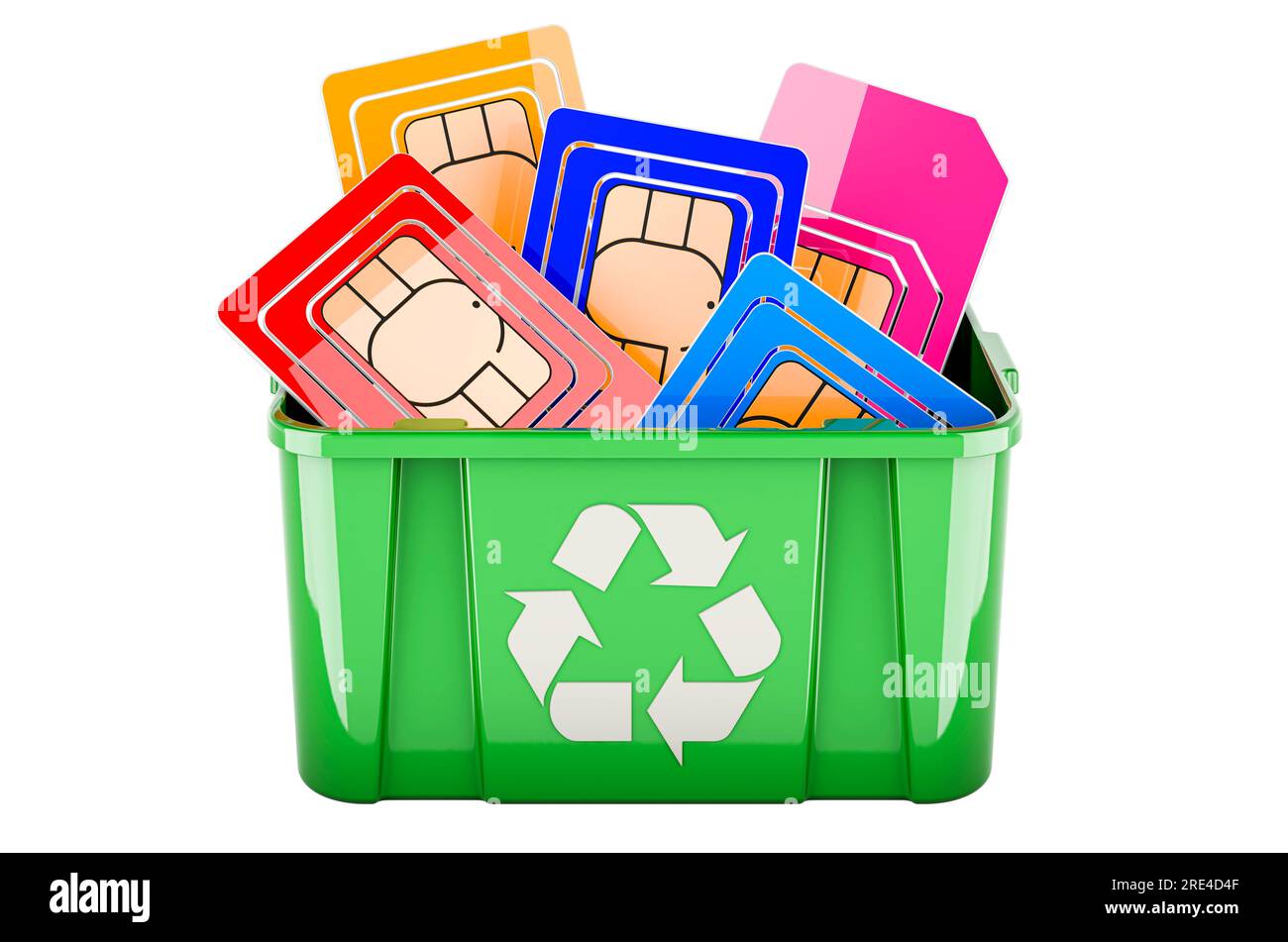 Recycling trashcan with sim card, 3D rendering isolated on white ...