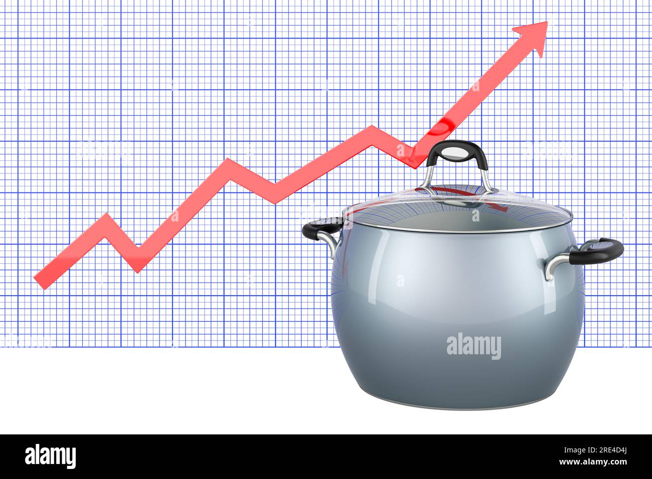 Steel stock pot with growing chart, 3D rendering isolated on white ...