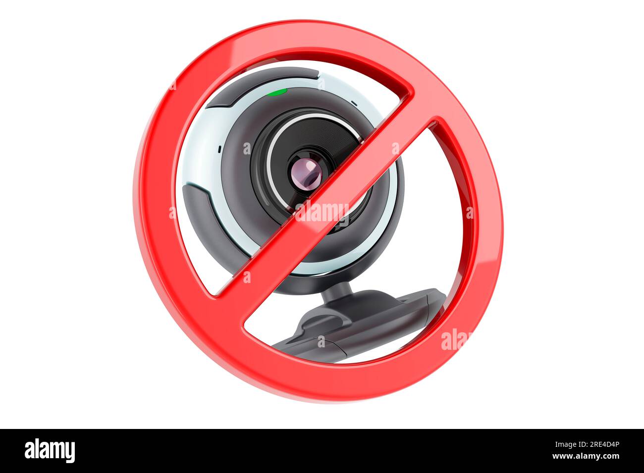 Webcam with forbidden symbol. 3D rendering isolated on white background ...